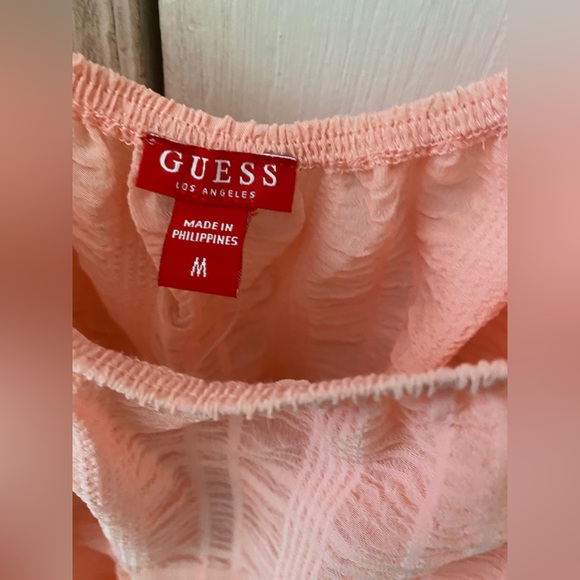 Guess | Tops | Guess Peach Pink Peasant Sleeve Crop Top | Poshmark